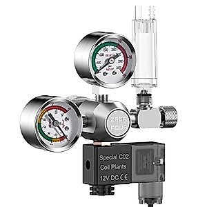 ZRDR CO2 Regulator Aquarium 12V DC CO2 Solenoid Pressure Adjustable with Big Dual Gauge Display, Bubble Counter, Check Valve, Aquarium Co2 Kit Fits Standard US Tanks Side and Up Open Cylinder