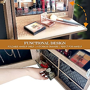 Vlsrka Mirror Jewelry Cabinet, Upgraded 3 LED Lights Wall/Door Mounted Jewelry Armoire Organizer, 47.2" Full Length Mirror with Storage, Built-in Lighted Mirror, 4 Drawers, 5 Shelves, Lockable, Wood