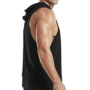 Men's Workout Bodybuilding Hoodies Tshirt Athletic Fitness Training Tank Tops Cotton Gym Hooded Top Cut Off Sleeveless Muscle T-Shirt 3 Pack Black+White+Red L