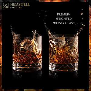 Hemswell Crystal Whisky Glasses Set of 2 11oz - Luxury Cut Glass Whiskey Rock Tumblers for Men - Old Fashioned Glassware Sets for Bourbon and Whisky with Solid Base - Satin Lined Box - Wicklow