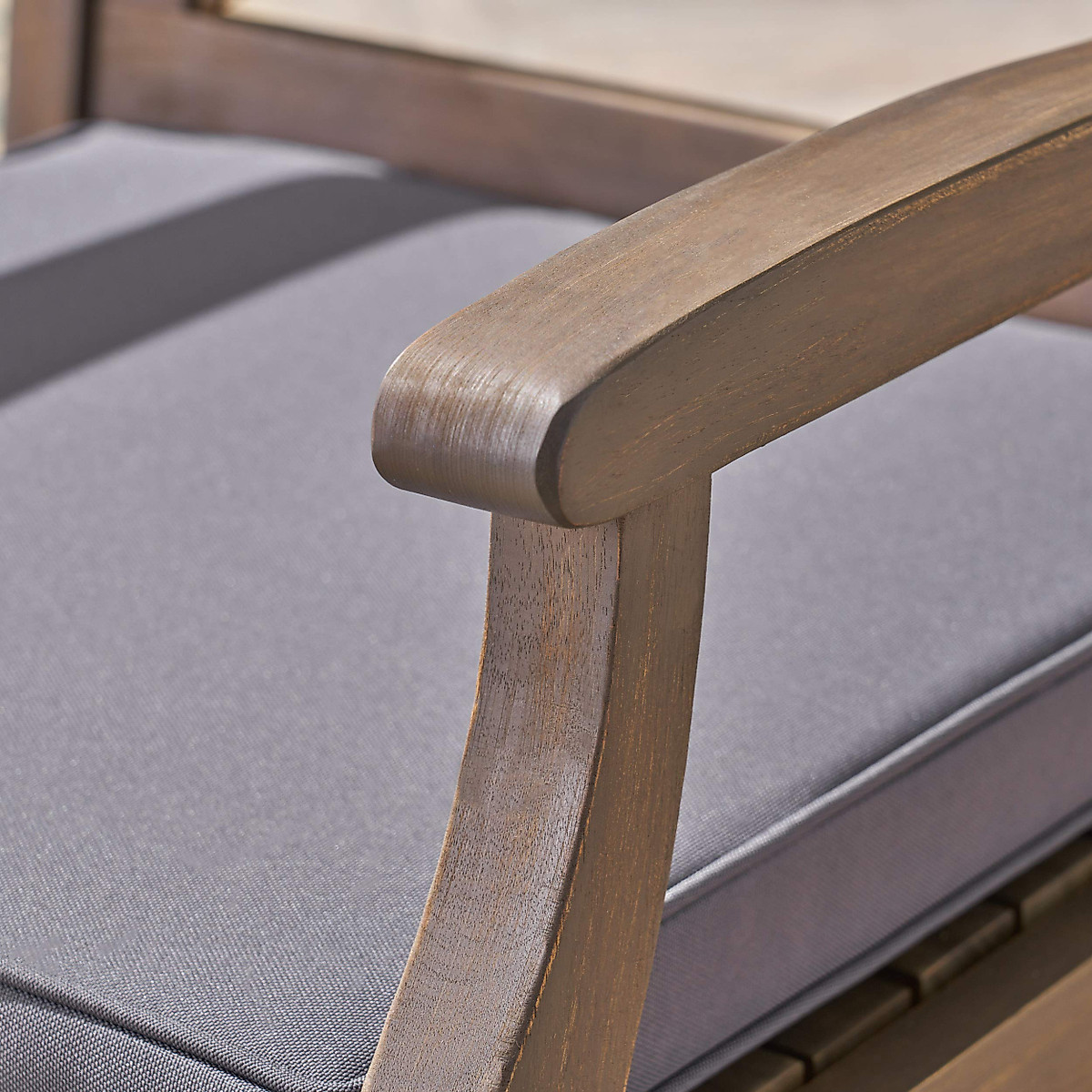 Christopher Knight Home Justin Outdoor 7 Piece Acacia Wood Dining Set, Teak, Gray Finish/Rustic Metal/Dark Gray