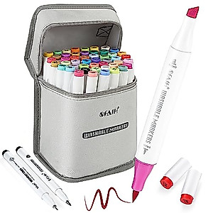 SFAIH Brush Tip Water-Based Markers Set 48 Colors Dual Tip Water Color Markers Brush Tip and Chisel Tip, Art Drawing Markers for Adult Coloring Books w/ 1 Blender (48 Water-Based Colors)