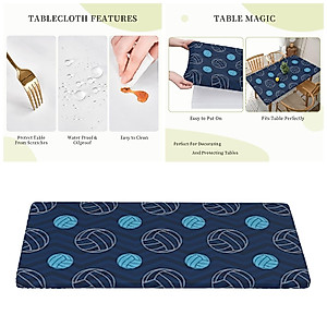 MIXMEY Blue Volleyball Print Square Table Cover with Anti Slip Tablecloth, Polyester Tablecloth,Outdoor Waterproof Elastic Tablecloth,Easy to Clean,30x60 in