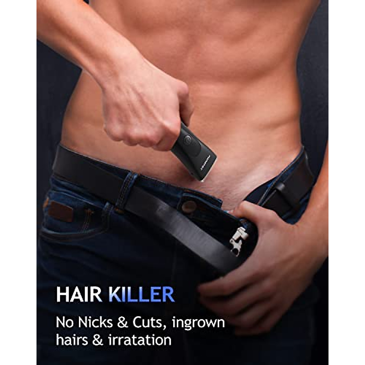 MANSPOT Groin Hair Trimmer for Men and Women, Electric Ball Trimmer/Shaver, Hypoallergenic Ceramic Blade Heads, Waterproof Wet/Dry Groin & Body Shaver Groomer, 20 Times Usage After Fully Charged