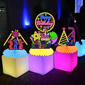 Glow Neon Honycomb Centerpieces 13Pcs Glow Birthday Party Decorations Neon Party Centerpieces for Table Neon Birthday Party Supplies Glow in The Dark Decoration Let's Glow Crazy Baby Shower Supplies