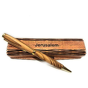 Handmade Ballpoint Pen Handcrafted Bethlehem Olive Wood With Wooden Jerusalem Box