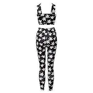 Akabsh Ladies' Print High Waist Hip Bottom Pants Running Fitness Yoga Blouse Pant Suit Workout Suit Set Fitness Sports Yoga Suit