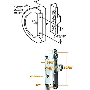 Sliding Patio Door Handle Set with Key Cylinder and Mortise Lock, Full Replacement Handle Lock Set Fits Door Thickness from 1-1/2" to 1-3/4"，3-15/16” Screw Hole Spacing, Reversible Design(Non-Handed)