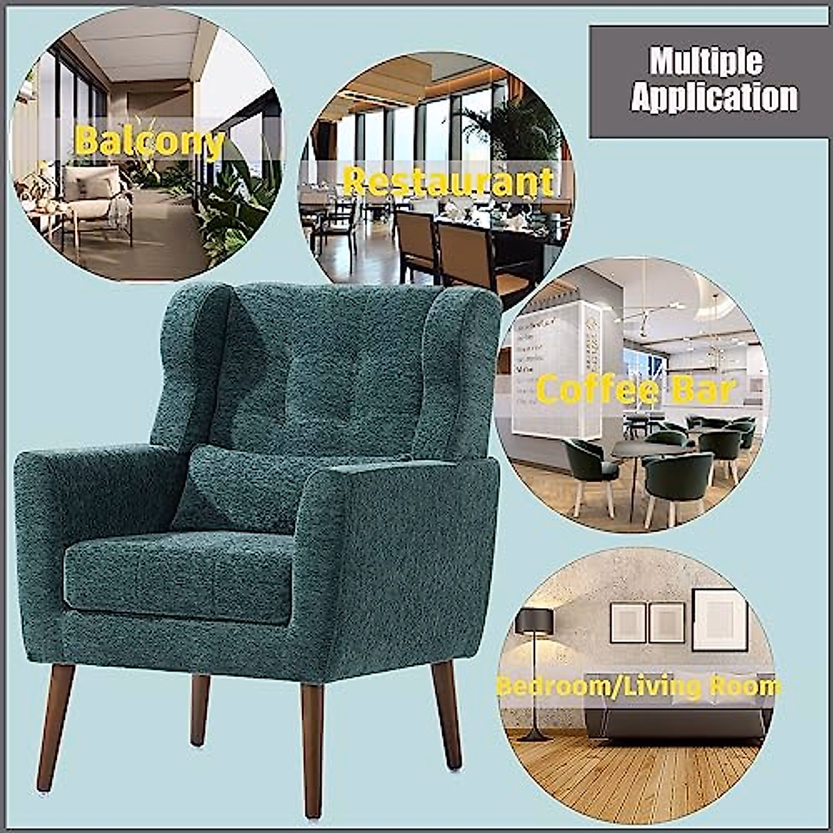 Modern Accent Chair, Chenille Arm Chair Leisure Chair with Pillow Upholstered Comfy Reading Chair 1-Seat Cushioned Sofa with Solid Wood Legs for Living Room Bedroom Studio Balcony (Blackish Green)