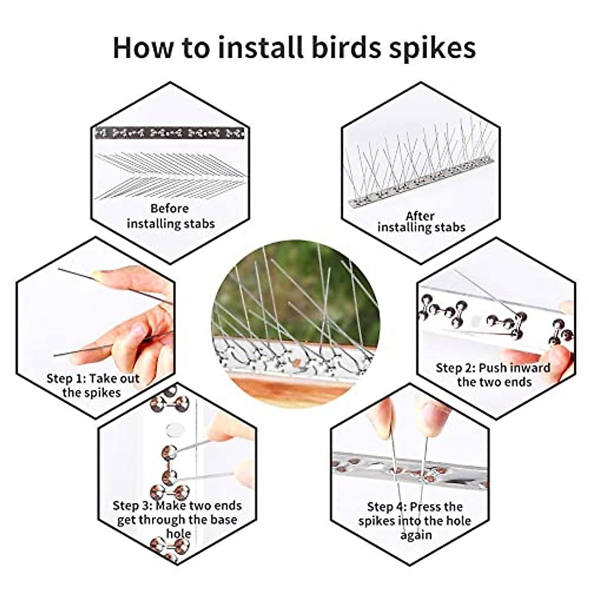 Recie Bird Spikes for Pigeons Small Birds, Premium Stainless Steel Bird Deterrent Spikes, Durable Flexible Anti Bird Spikes to Keep Birds Away Cover 10.8 Feet (10Pack - Unassembled)
