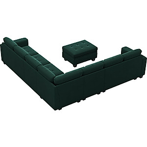 Belffin Convertible Velvet Modular Sectional Sofa Couch with Reversible Chaise L Shaped Sectional Couch with Storage Ottoman Living Room furniture Sofa Set Green