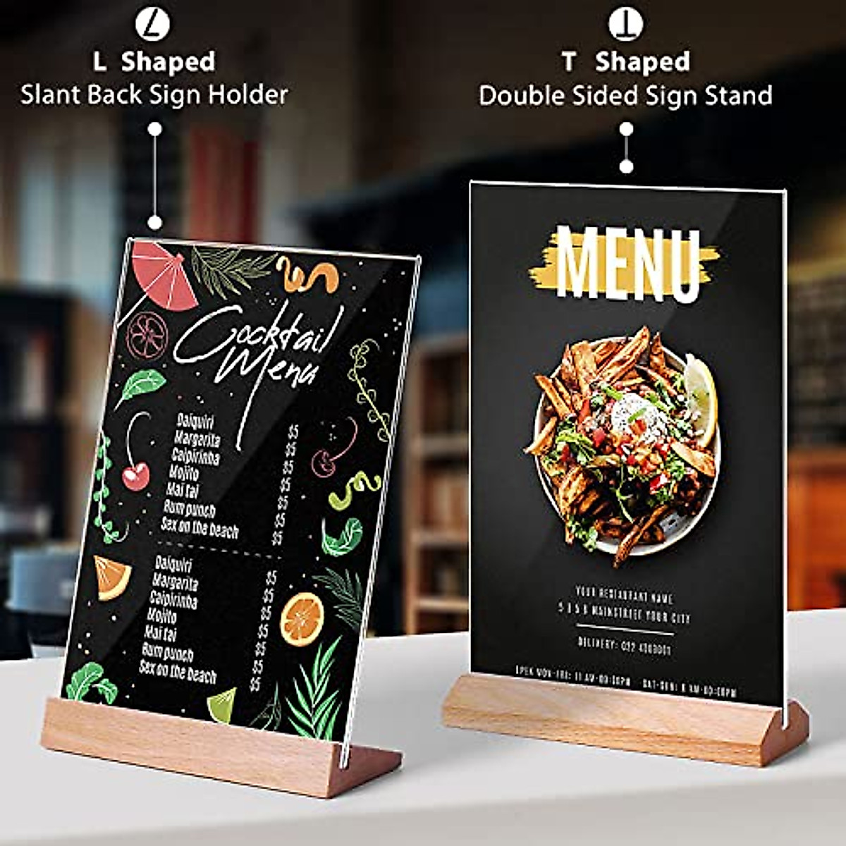 TONICE® 3 Pack 8.5x11 Acrylic Sign Holder L Shape Slant Back Design Clear Acrylic Frame Wood Base, Table Menu Display Stand, Flyer Display (Optional 8.5x11/5x7 Inch L/T Shape)