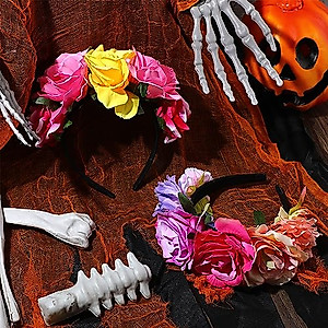 WILLBOND 3 Pcs Mexican Rose Flower Crown Headband Easter Mardi Gras Headpiece Cosplay Headgear for Party(Lovely Colors)