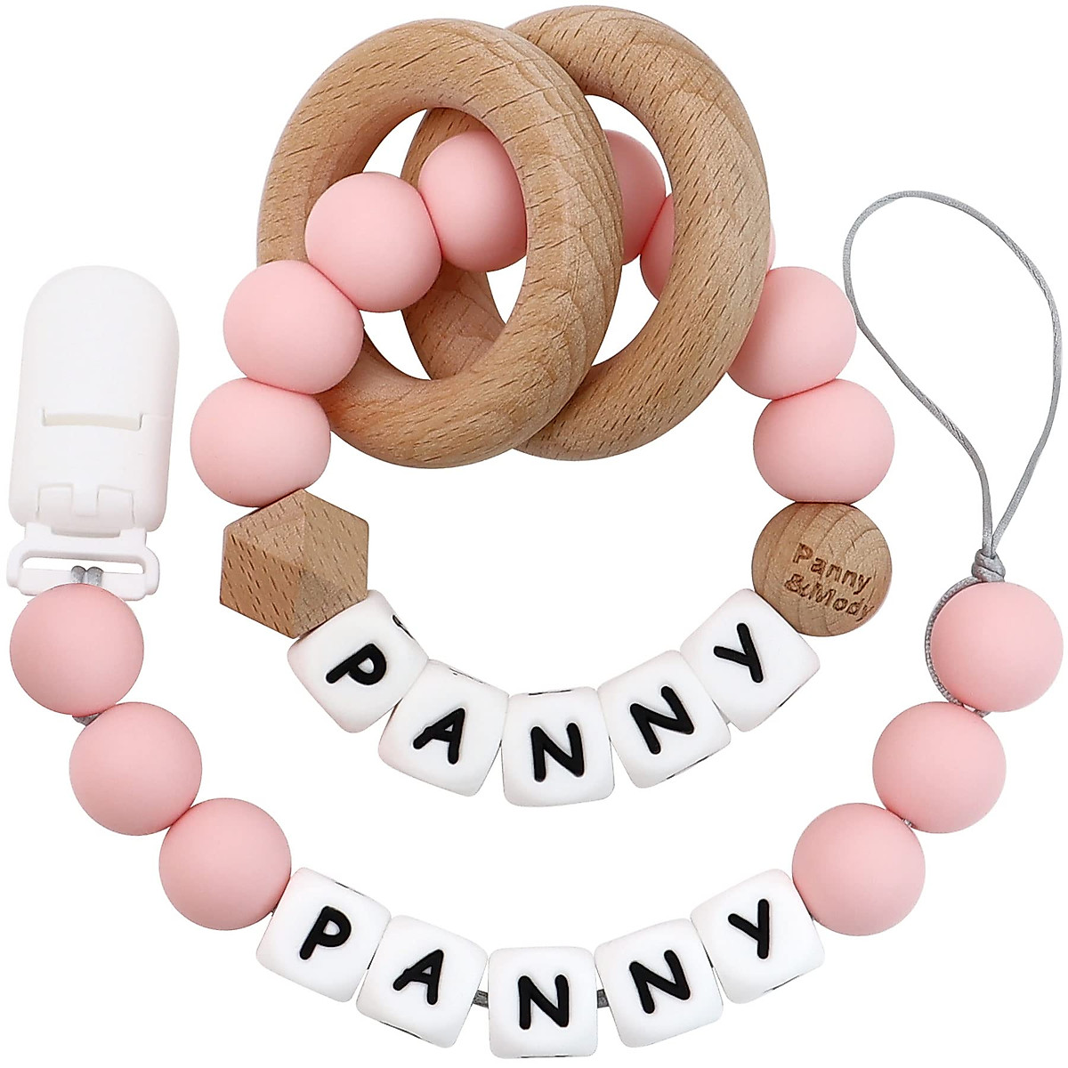 Panny & Mody Personalized Stroller Clip and Shaker Toy with Name (Pink)