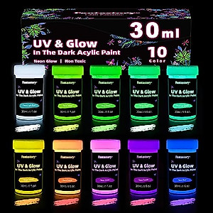 Fantastory Glow in The Dark Paint,10 Extra Bright Colors 30 ml / 1 oz Glow in Dark Paint, Glow Paint for Halloween Decoration, Art Painting, Outdoor and Indoor Art Craft, Rocks, Walls & Fabric