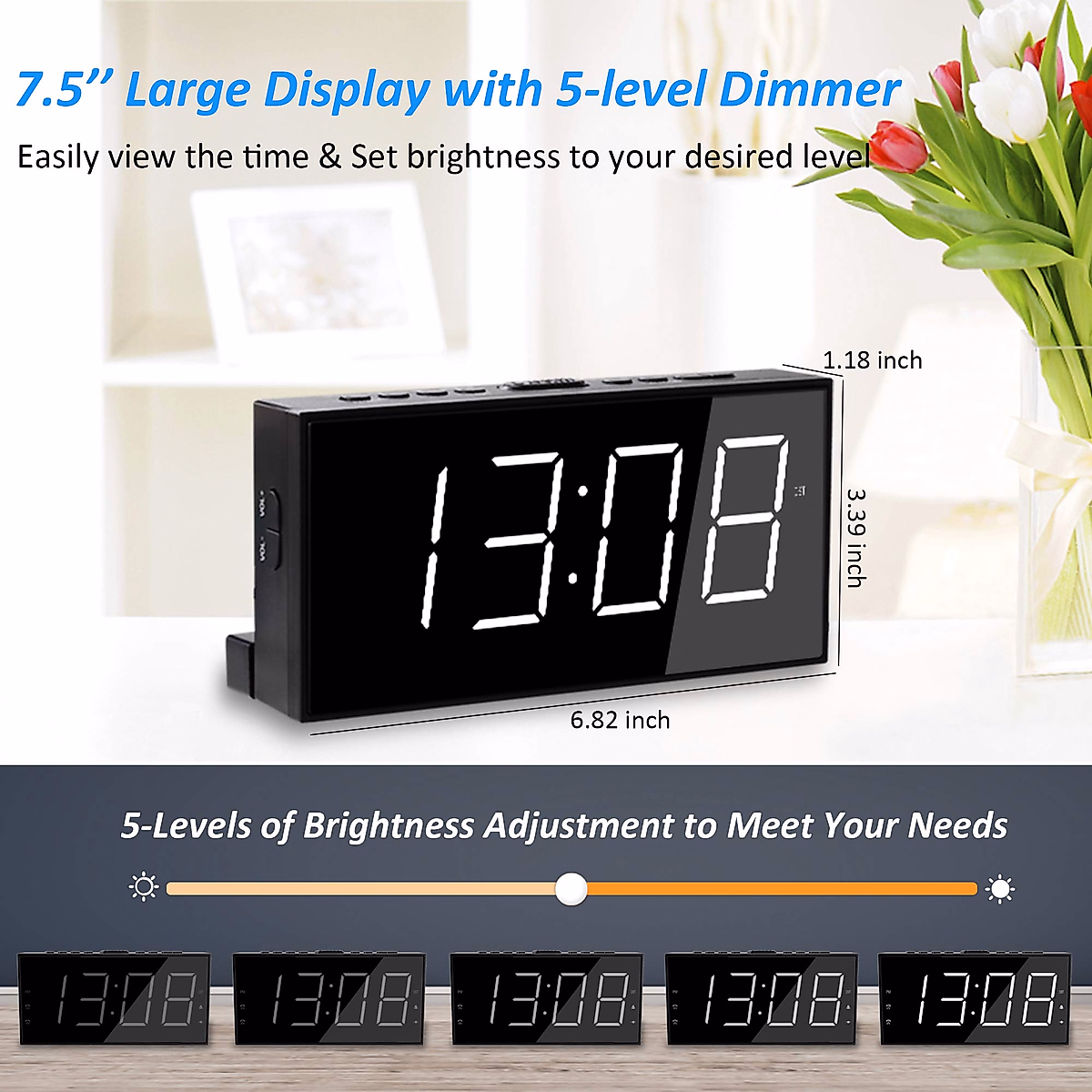 Roxicosly Loud Bed Shaker Alarm Clock for Heavy Sleepers + Vibrating Alarm Clock with RGB Digits & Colorful Night Light