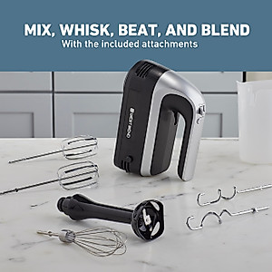 West Bend Hand Mixer Plus with Immersion Blender Attachment, 6 Speed Options with Ergonomic Handle and Snap-On Storage Case, 250-Watts, Black
