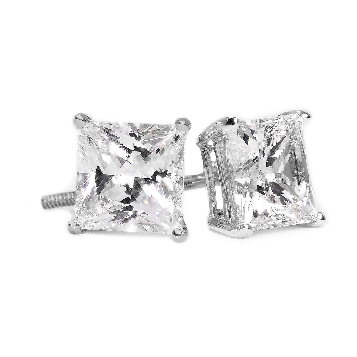 Diamond Studs, Diamond Stud Earrings for Women & Men, 14k White Gold, 2 Ct Round, Princess, Heart, Bezel, Pearl Diamond Earrings, Screw Back Earrings [Simulated Diamond]