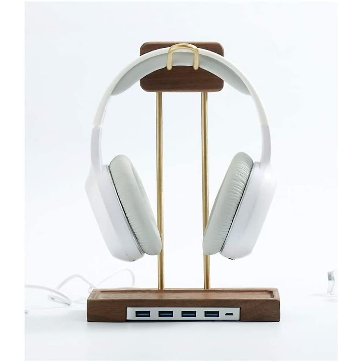 ANIIC Headset Stand Wooden Headphone Stand Brass Creative Black Walnut Headphone Shelf Bracket Headset Headphone Holder Earphone Rack Headphone Stand ( Color : B- with USB )