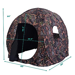 GYMAX Hunting Blind, 3 Persons Pop Up Ground Blind with Hub System, Carry Bag for Deer & Turkey, Camo Hunting Tent with 360 Degree View See Through Portable Durable Deer Blind