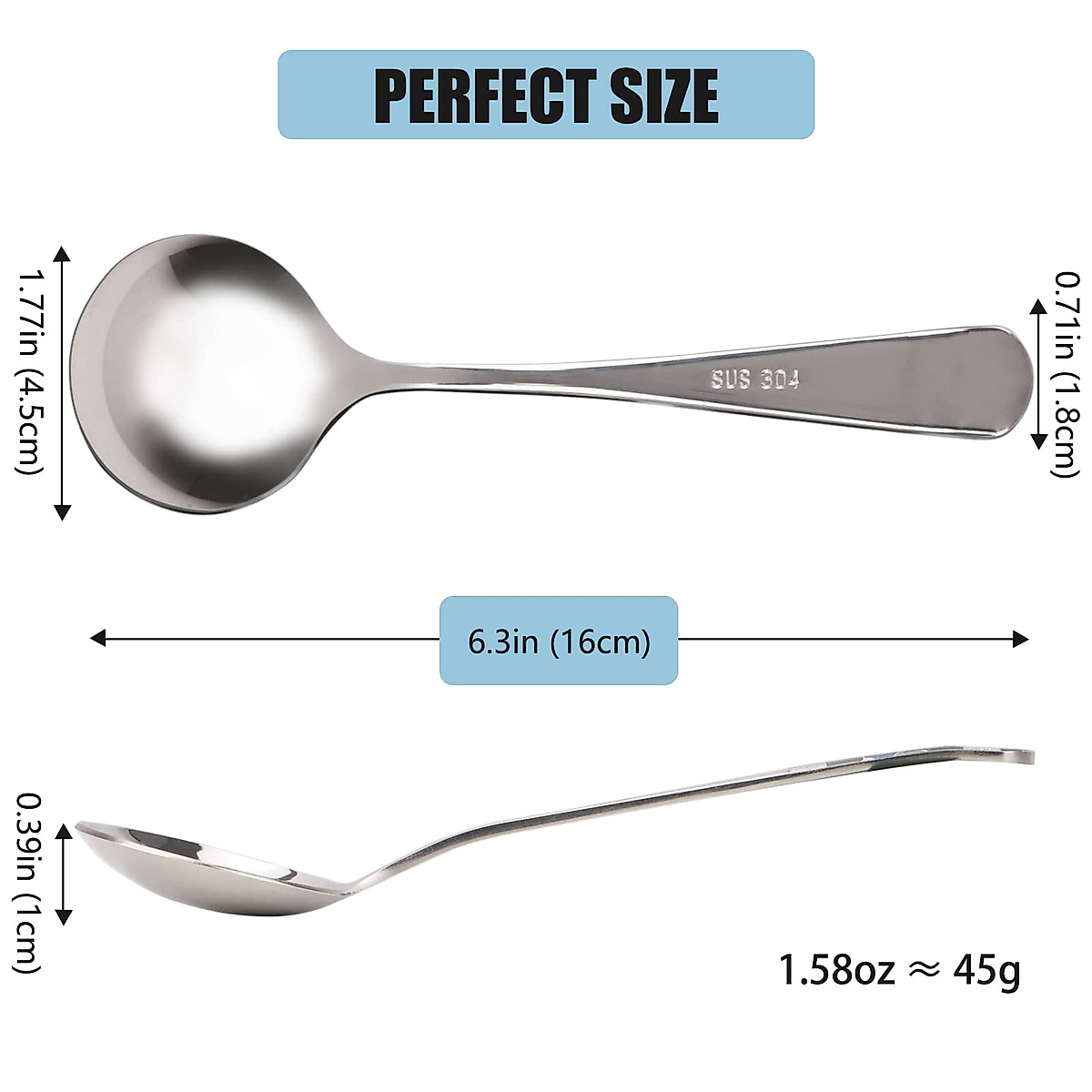 RETON 8 Pcs Soup Spoons Set, 18/10 Stainless Steel Round Spoons, Fashion Thick Korean Spoons Mirror Polished Asian Soup Spoon, Dinner Spoons Silverware for Soup Bouillon Cereal Milk Tea, 6.3 Inch