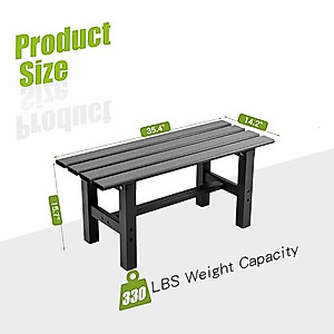 TECSPACE 35 Inches Aluminum Outdoor Weatherproof Bench Backless, 330 LBS Bearing Capacity Garden Porch Bench, Black