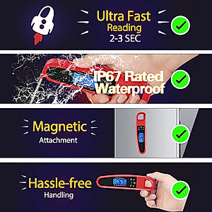 Hoseili Instant Read Meat Thermometer for Grill and Cooking. Best Waterproof Ultra Fast Thermometer with Backlight & Calibration. Digital Food Probe for Kitchen, Outdoor Grilling and BBQ,wen2