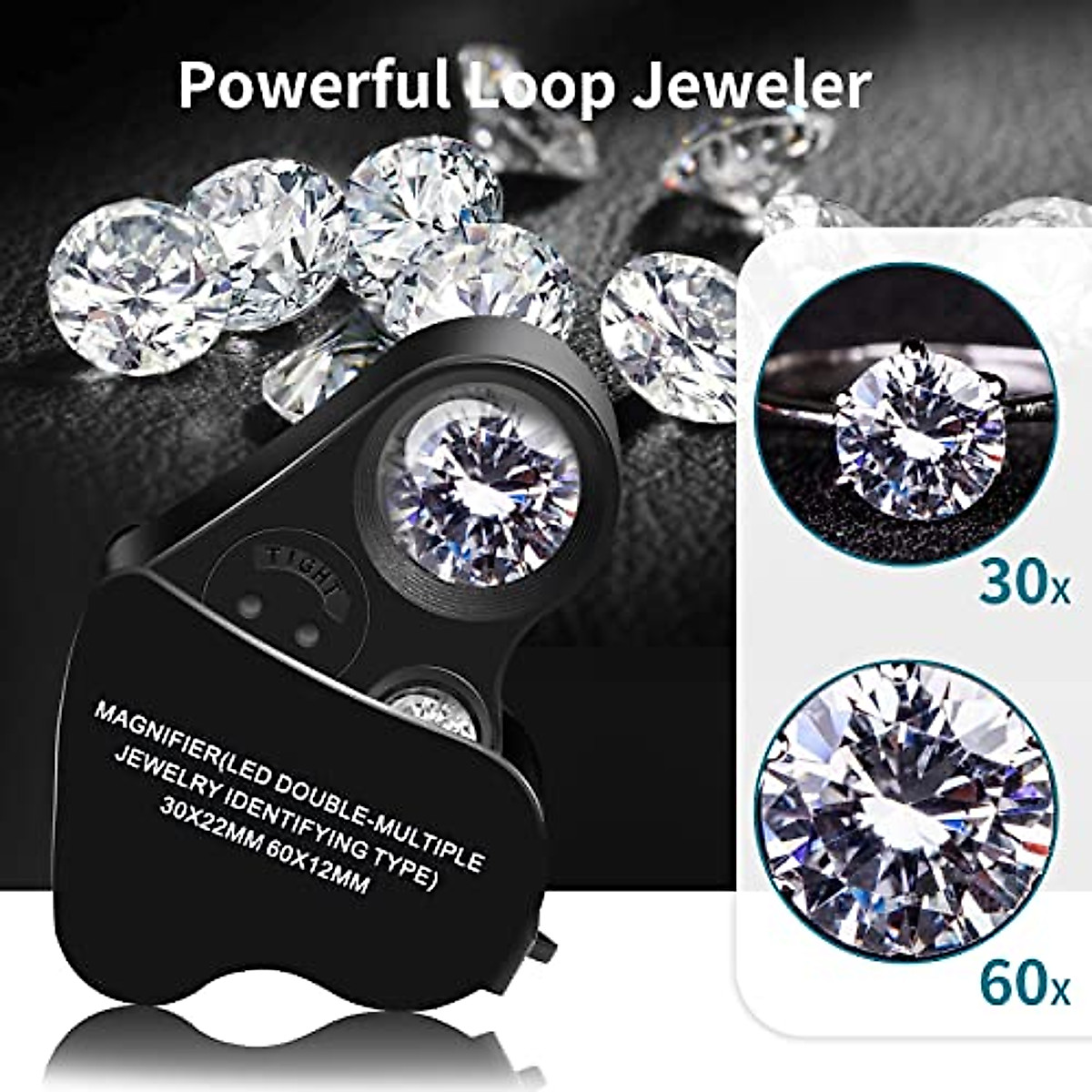 JARLINK 2 Pack Jewelers Loupe, 30X 60X 90X Illuminated Jewelers Eye Loupe Magnifier and Magnifying Glass Loop with UV Black Light and Bright LED Light for Gems, Jewelry, Diamond, Coins, Stamps (Black)