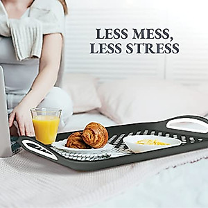 Rectangular Non Slip Serving Tray with Handles That are Easy to Grip Silicone Nubs Non Skid Plastic Food Tray - Portable Dinner Trays for Eating - Anti Slip Lap Bed TV Carrying Tray