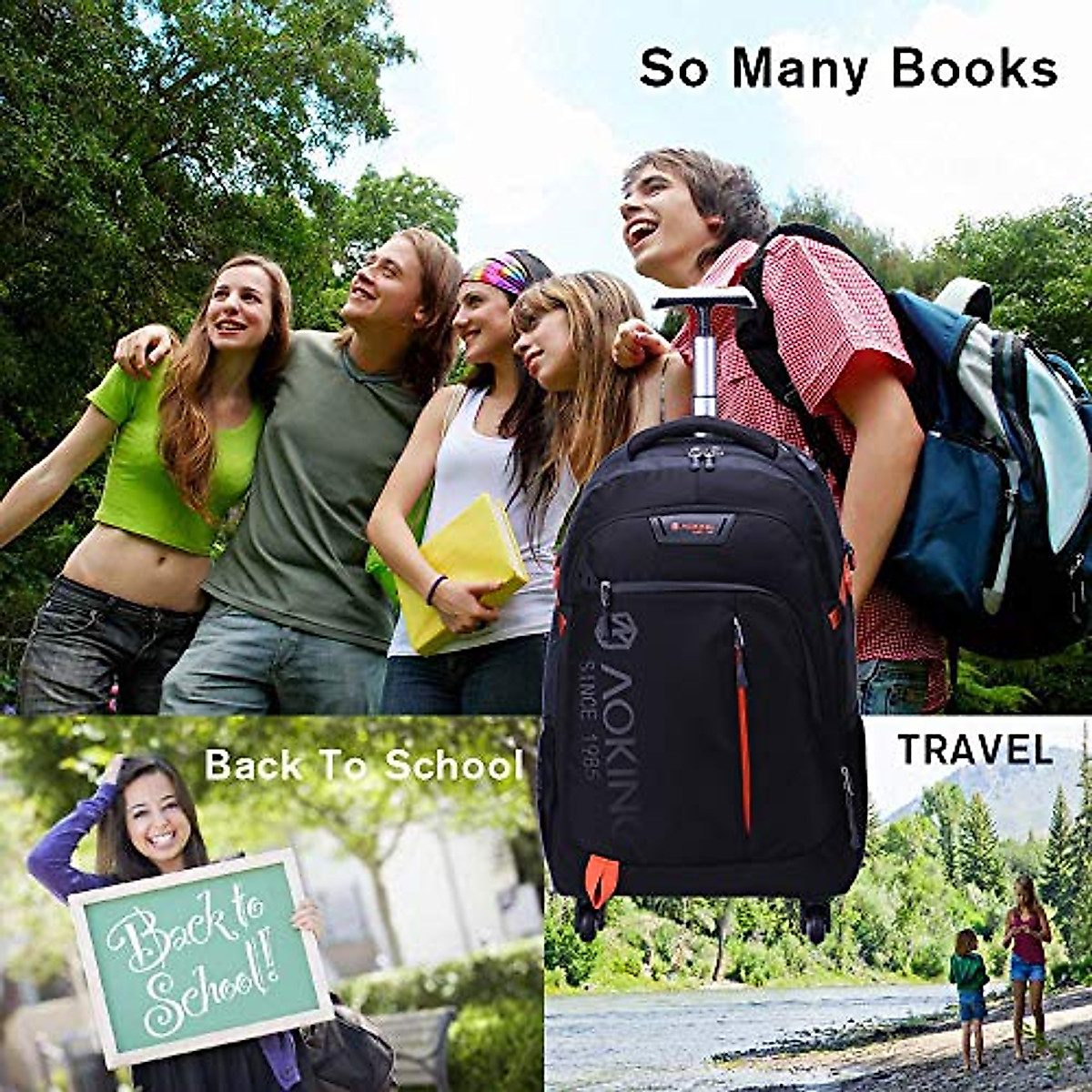 AOKING 20/22 ″ Water Resistant Rolling Wheeled Backpack Laptop Compartment Bag (22 inch, Purple)