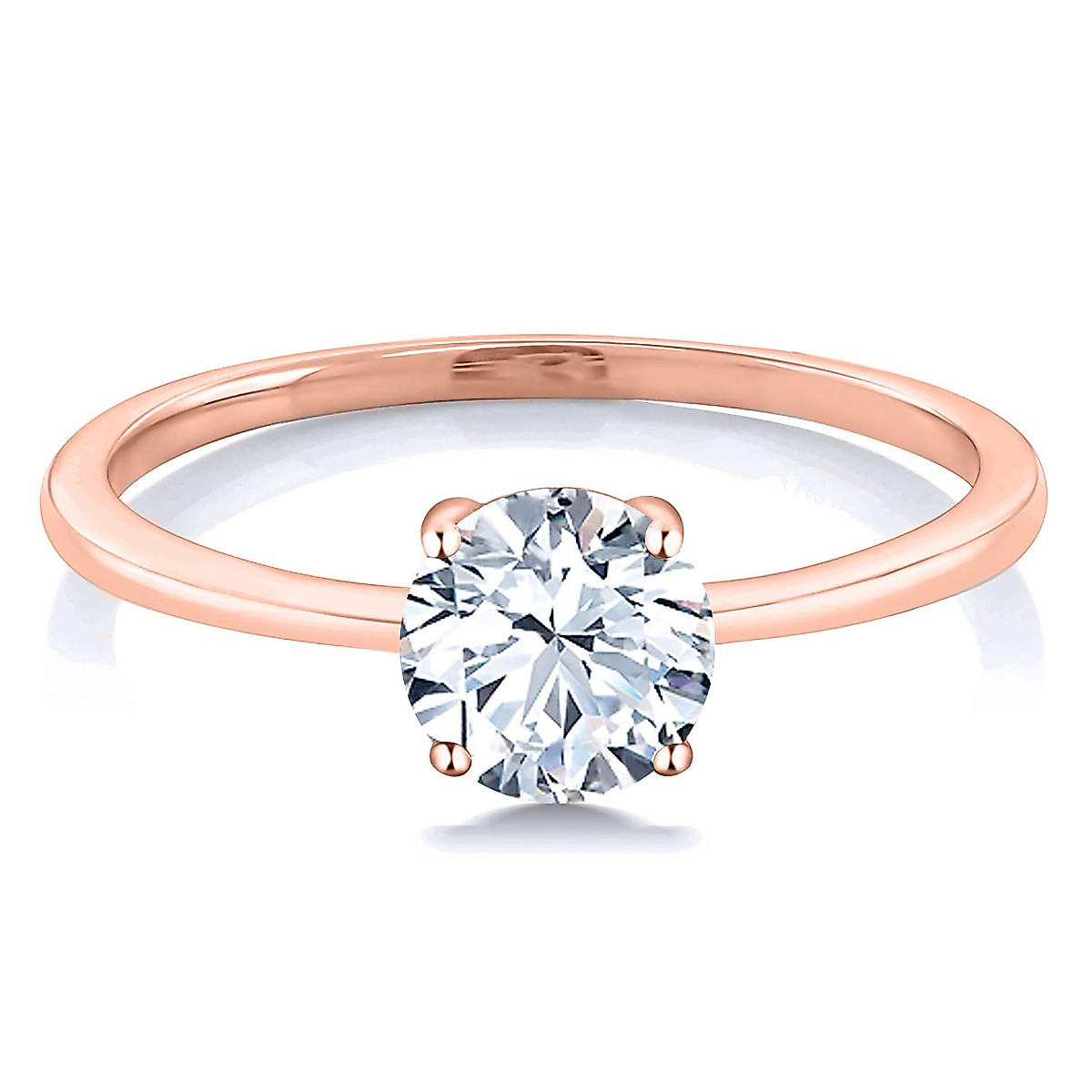 Gem Stone King 10K Rose Gold White Zirconia Solitaire Engagement Ring For Women (1.50 Cttw, Round 6MM, Gemstone Birthstone, Size 7)