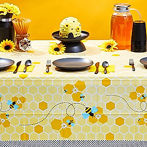 BLUE PANDA 3 Pack Bee Tablecloth, for Kids Birthday Party, Baby Shower, Bumble Bee Gender Reveal Decorations, (54 x 108 in)