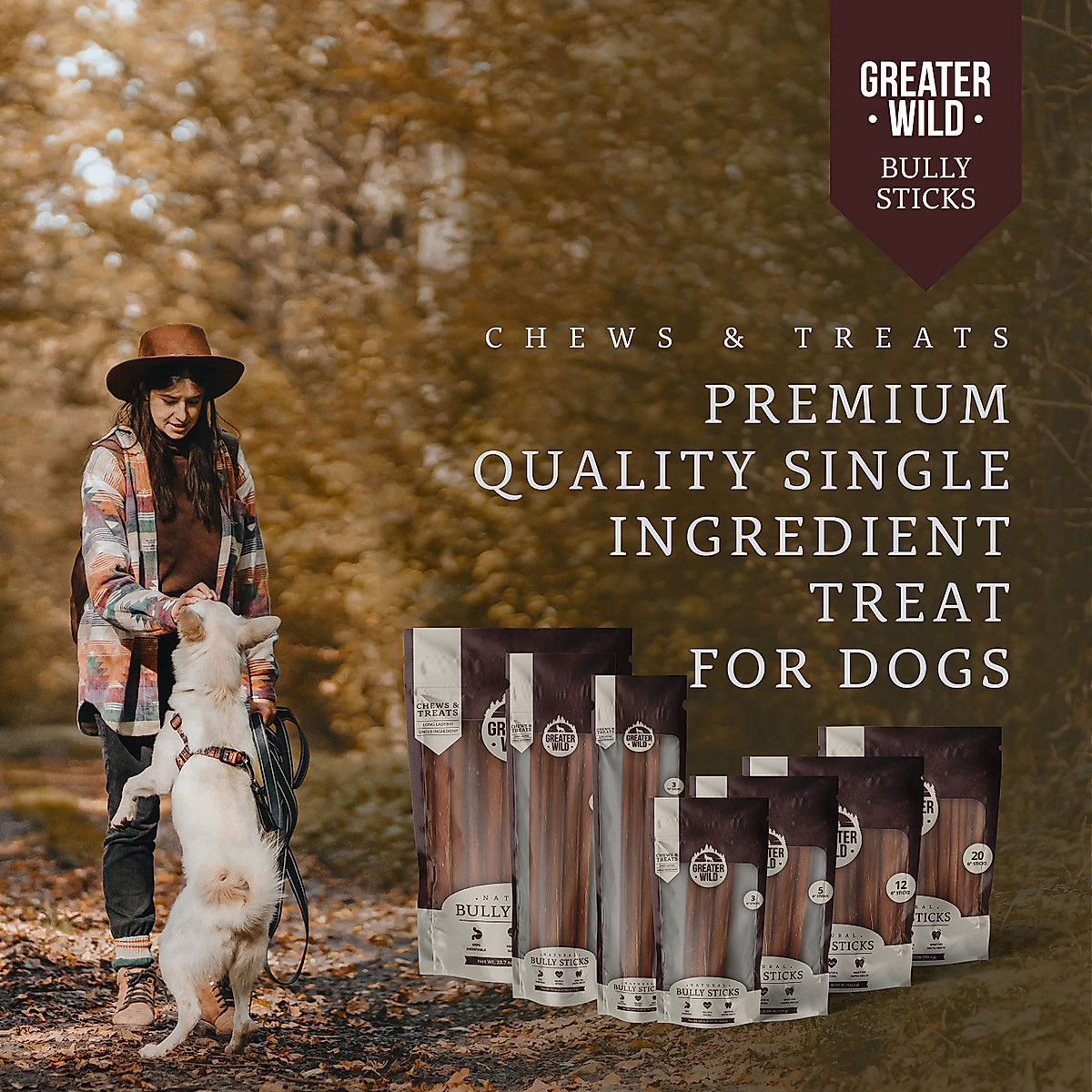 GREATER WILD Beef Bully Sticks Dog Treats, 5 6" Sticks - Single Ingredient, All Natural, Long Lasting Dog Chews for Large and Small Dogs - 100% Digestible