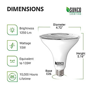 Sunco Outdoor LED Flood Light, Waterproof PAR38 LED Bulb, Dusk to Dawn, 120W Equivalent 15W, Exterior, Wet-Rated, 5000K Daylight 1250 LM, E26 Base, UL 4 Pack