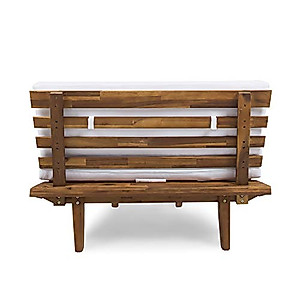 Christopher Knight Home Highpoint Outdoor V-Shaped Acacia Wood Sectional Sofa Set with Water Resistant Cushions, 4-Pcs Set, Sandblast Finish / White