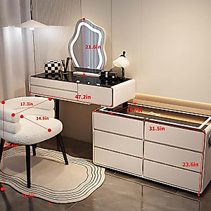 Pesnllov Vanity Desk - Makeup Vanity Table with Wireless Charging & Bluetooth Speaker, Solid Wood Bedroom Vanity, for Her (9 Drawers)