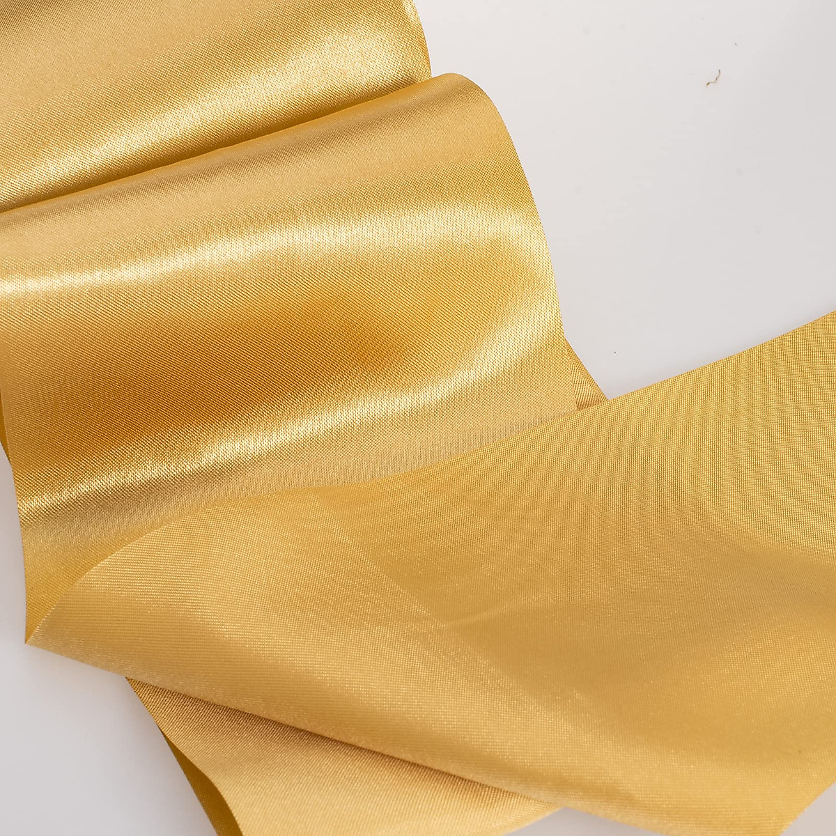 ATRBB 4 Inches Wide Gold Satin Ribbon, 27 Yards Soft, No Wrinkles and Consecutive Solid Fabric Ribbon for Cutting Ceremony, Christmas, Wedding, Birthday Decor and Chair Sashes