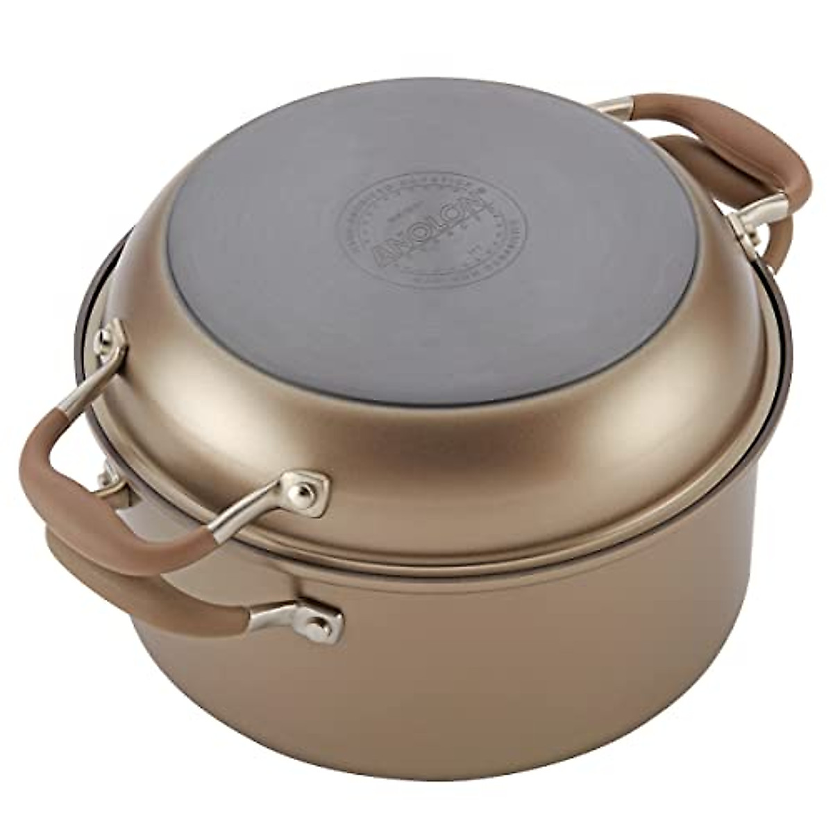Anolon 83868 Advanced Hard Anodized Nonstick Stockpot / Dutch Oven with Frying / Skillet Pan - 5 Quart and 11 Inch, Bronze Brown