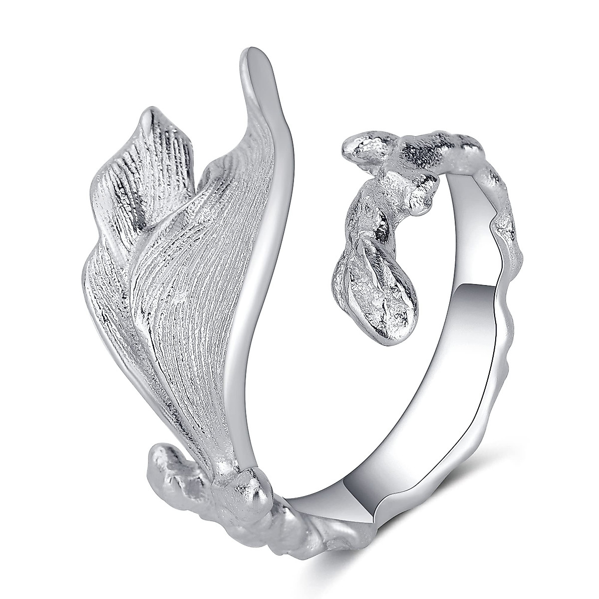 Leon Design White Gold Plated Sterling Silver Rings for Women Lava Flower Thick Silver Statement Ring Adjustable Open Irregular Ring Handmade Stacking Ring for Anniversary Birthday Gift