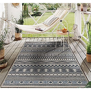 Rugshop Bohemian Design Area Rug for Patio Rugs,Deck Rugs,Balcony Rugs Indoor/Outdoor Area Rug 7'10" x 10' Cream