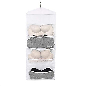 Cysline 600D White Polyester Dual-Sided Hanging Closet Organizers Holder 18 Mesh Pockets for Bra,Underwear, Socks, Accessories,Clothes Organizers 38x16