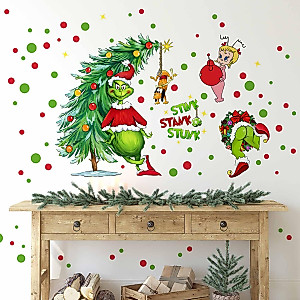 Christmas Wall Decals Stickers Self-Adhesive Winter Christmas Wall Stickers Holiday Xmas Wall Decals Cute Christmas Trees Green Monster Designs for Christmas Party Home Supplies Home Wall Decorations