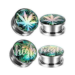 TBOSEN Set Of 4 Pcs Maple Leaf Plug and Tunnels For Ears Silver Screw Crystal Drops Large Ear Gauges 2g - 1-3/16 inch