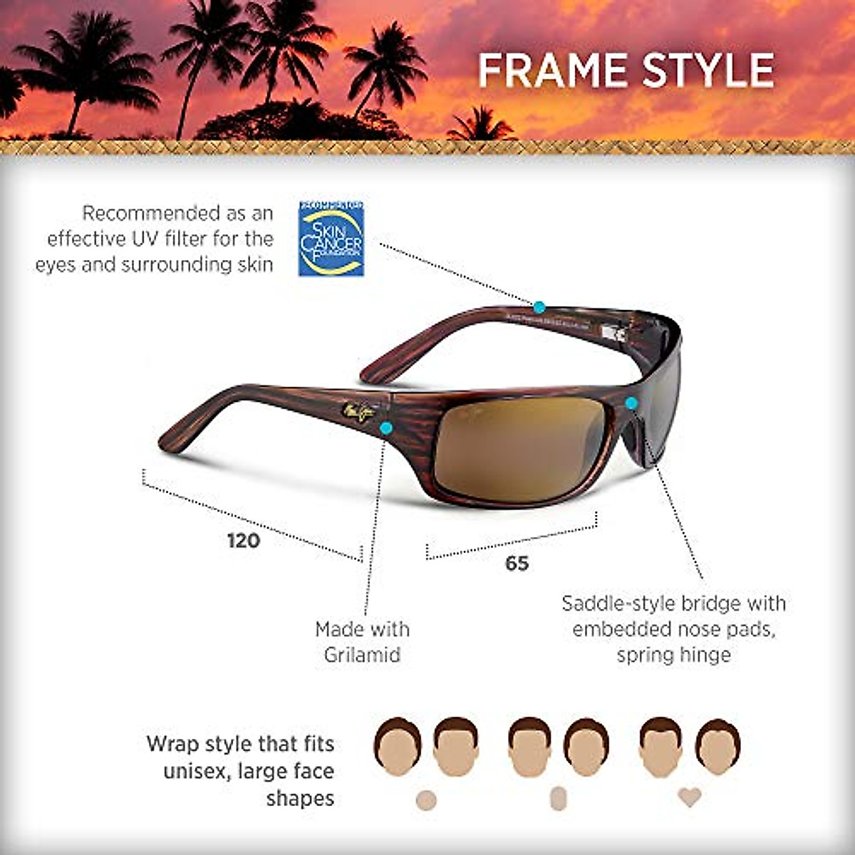 Maui Jim Men's and Women's Peahi Polarized Wrap Sunglasses, Tortoise/HCL® Bronze, Large