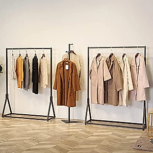 FURVOKIA Modern Simple Heavy Duty Metal Rolling Garment Rack with Wheel,Retail Display Clothing Rack, Single Rod Floor-Standing Hangers Clothes Shelves (Black Square Tube A, 47.2 L)