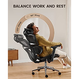 ErGear Office Chairs, Ergonomic Office Chair, Mesh Desk Chair with Adaptive Lumbar Support, High Back Computer Chair with Adjustable backrest Height and Headrest, Swivel Mesh Chair for Home Office