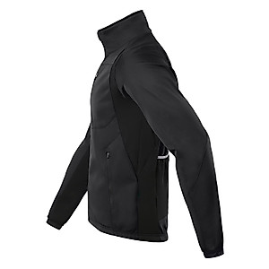 BERGRISAR Winter Cycling Jacket for Men Softshell Windproof Thermal Fleece Bike Clothing Running Jacket Windbreaker Black Large