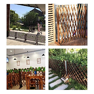 MYOYAY 2PCS Extendable Instant Fence Expandable Freestanding Wood Garden Trellis Fence Retractable Wooden Fence Gate Plant Screen for Home Yard Garden