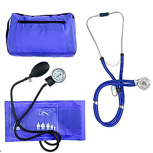 EMI Royal Blue Sprague Rappaport Stethoscope and Aneroid Sphygmomanometer Manual Blood Pressure Set Kit - #330
