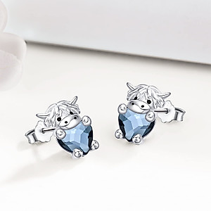 JUSTKIDSTOY Highland Cow Earrings 925 Sterling Silver Cute Animal Cow Stud Earrings Cow Stuffed Jewelry Mothers Day Gifts for Mom Women Girls Daughter